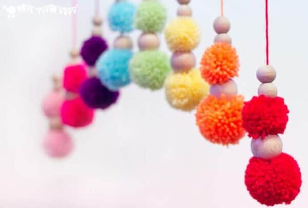 Colourful Rainbow Pom Pom Mobile - Kids Craft Room