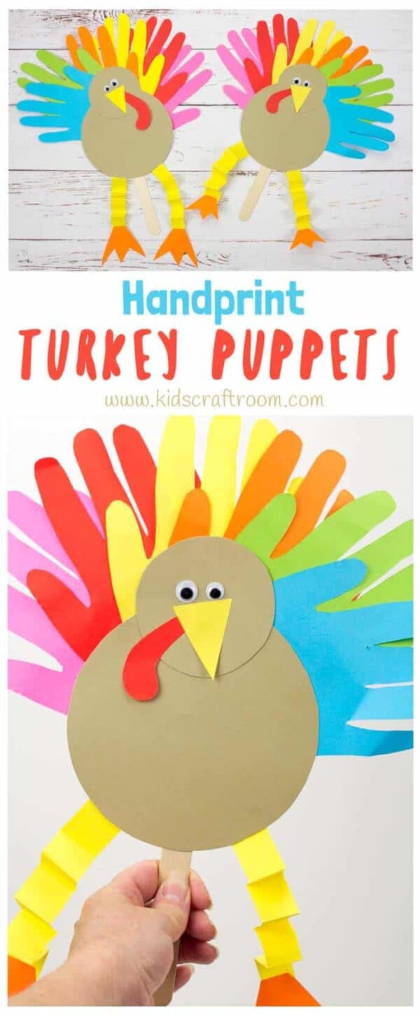 Thanksgiving Handprint Turkey Puppets - Kids Craft Room