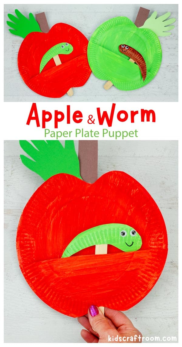 Interactive Paper Plate Worm in Apple Puppet - Kids Craft Room